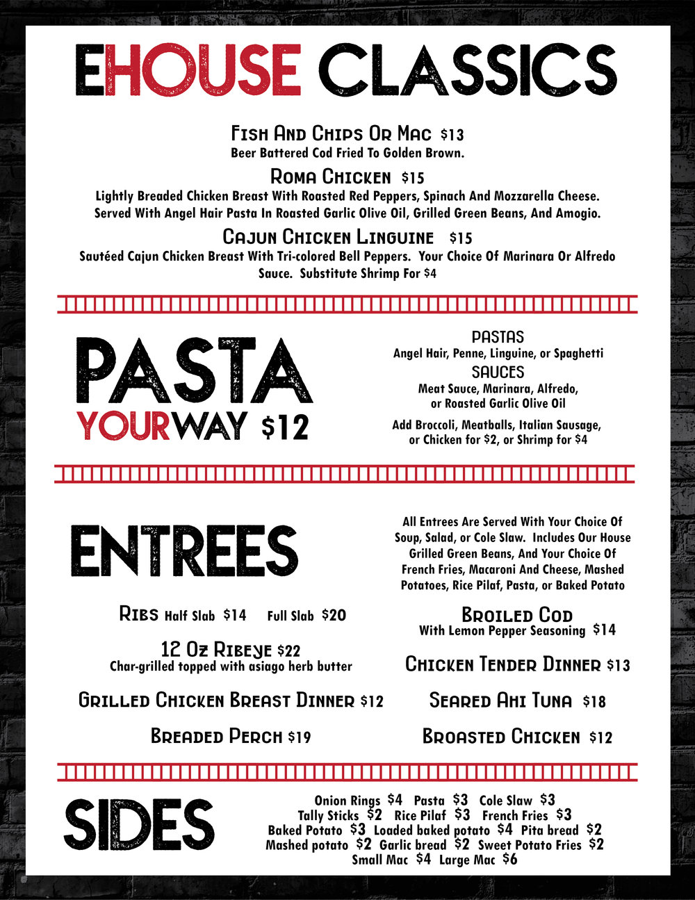 Menus for The Engine House sports bar and restaurant in Mt. Clemens ...